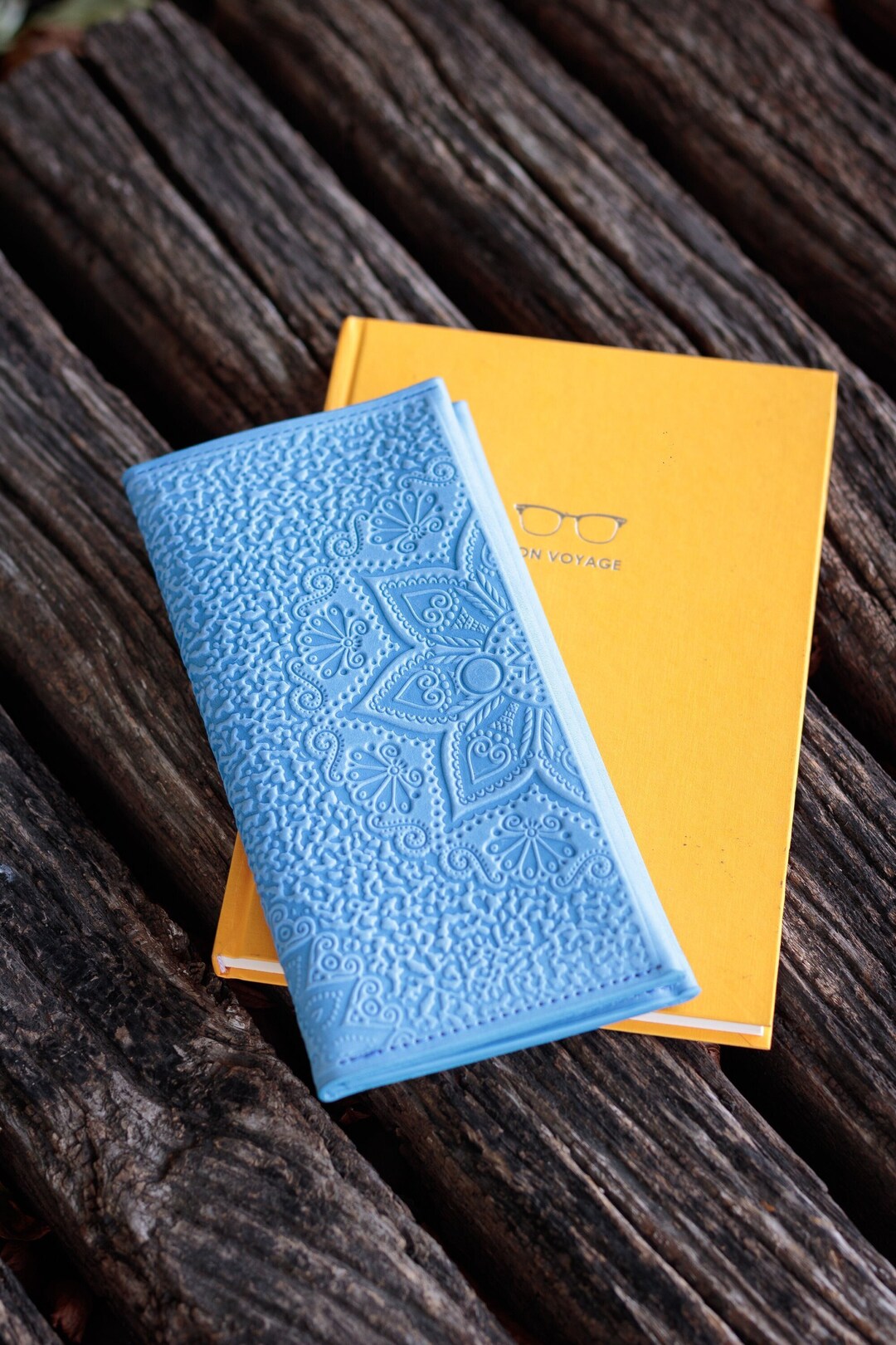 Blue Leather Bifold Wallet: Vintage Long Wallet With Card Slots - Etsy