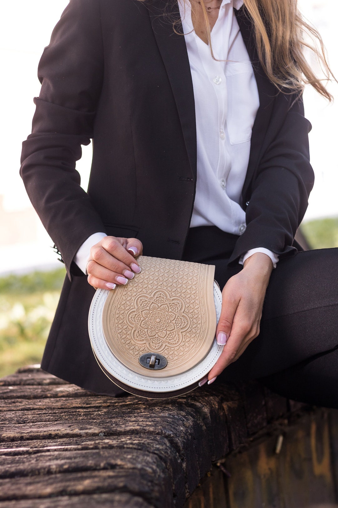 Handcrafted Round Leather Handbag for Women - Genuine Crossbody Purse ...