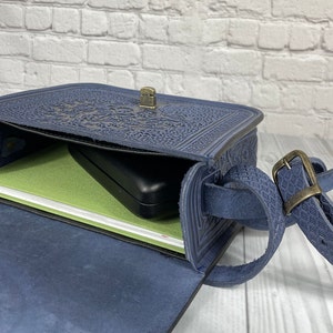 Blue Leather Purse Shoulder Bags Handmade Handbag Crossbody Purse ...