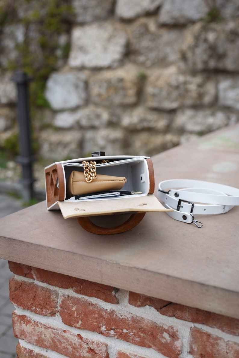 Handmade Leather & Wood Bag: Embossed Crossbody Handbag - Etsy