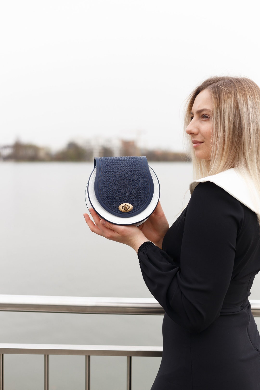 Embossed Leather Shoulder Bag: Handmade Minimalist Bag - Etsy