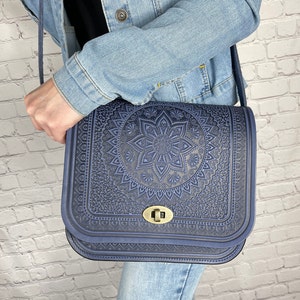 Blue Leather Purse Shoulder Bags Handmade Handbag Crossbody Purse ...