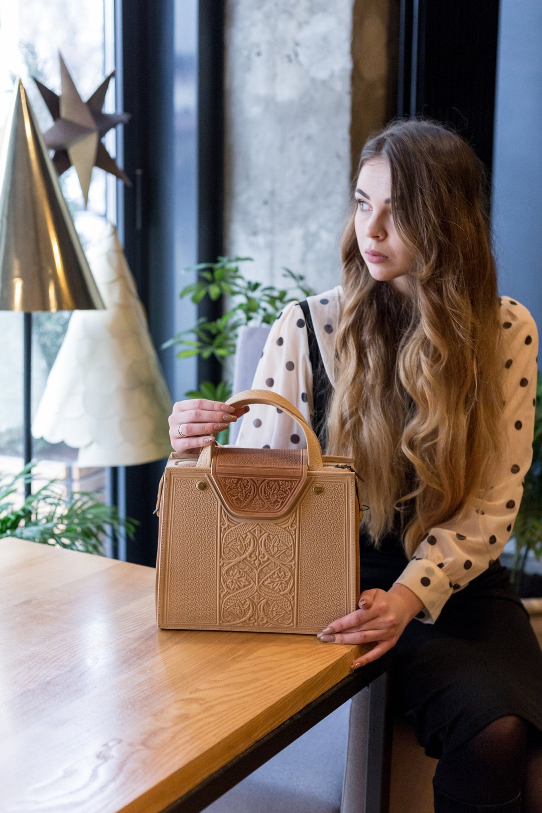 Handmade Leather Handbag: Embossed Fashion Bag, Adjustable Strap - Etsy