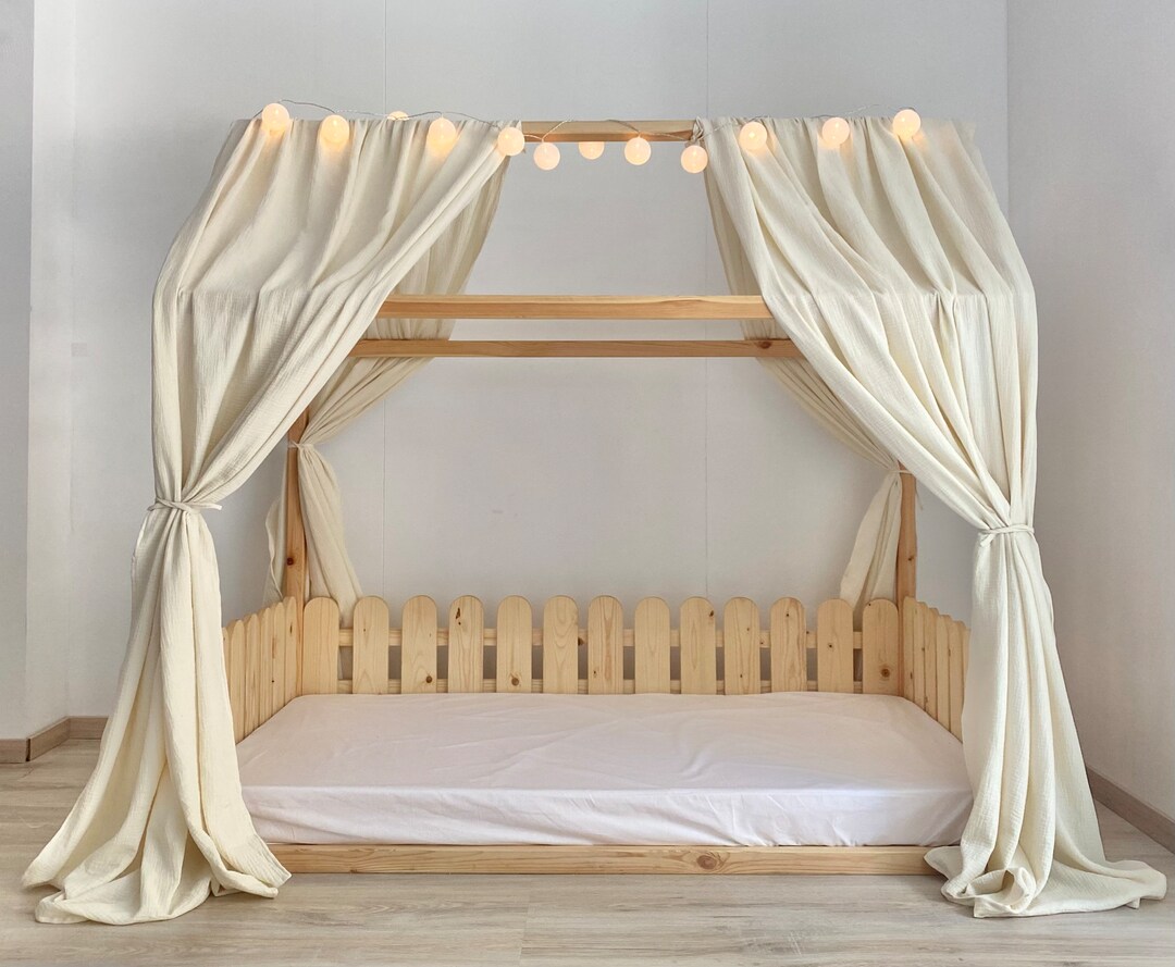 Organic House Bed Canopy, Boho Style Montessori Canopy , Ecru Muslin ...