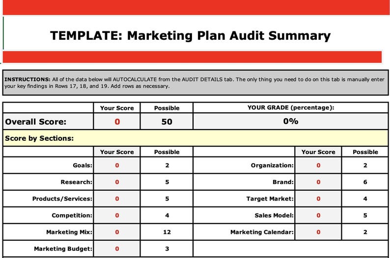 Marketing Audit Guide Editable Excel Template for Business Audits ...