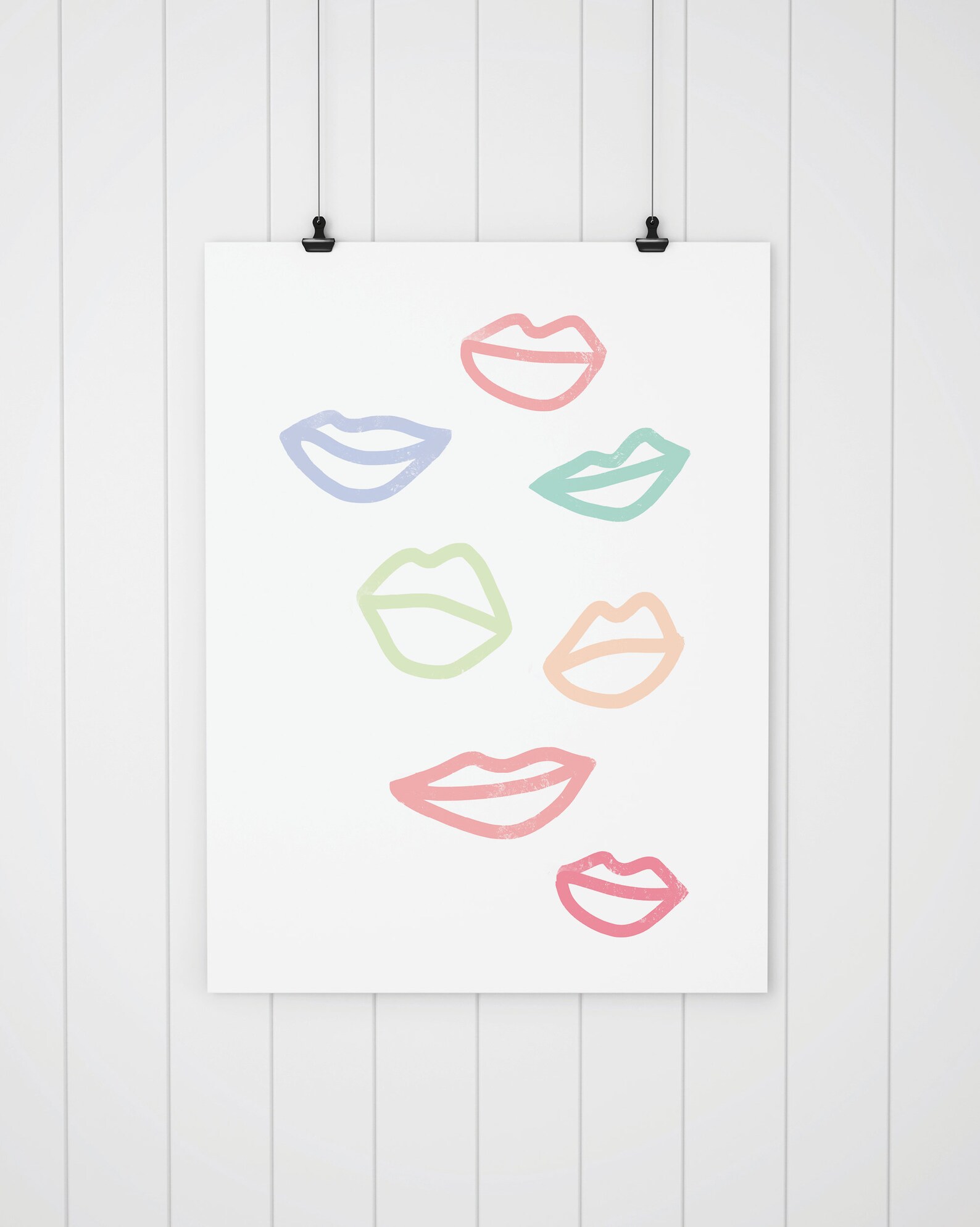 Danish Pastel Decor, Minimalist Lips Print, Y2K Aesthetic, Retro Poster ...