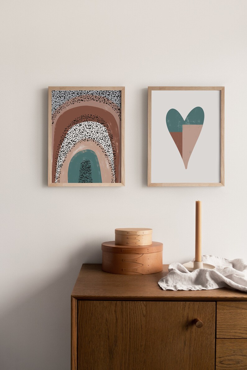 Boho Rainbow, Printable Wall Art, Set of 2 Prints, Color Block Heart ...