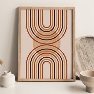 Mid Century Modern, Retro Rainbow Poster, Boho Wall Decor, Minimalist ...