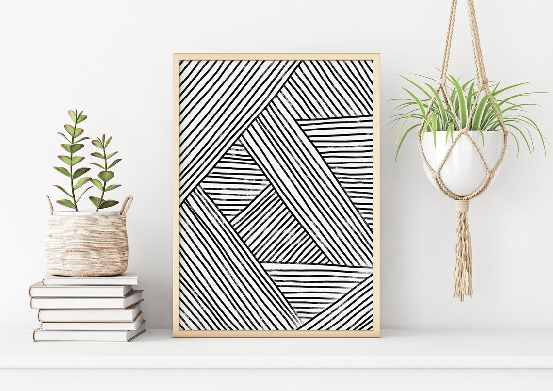 Black and White Stripes Print, Geometric Printable Wall Art, Digital ...