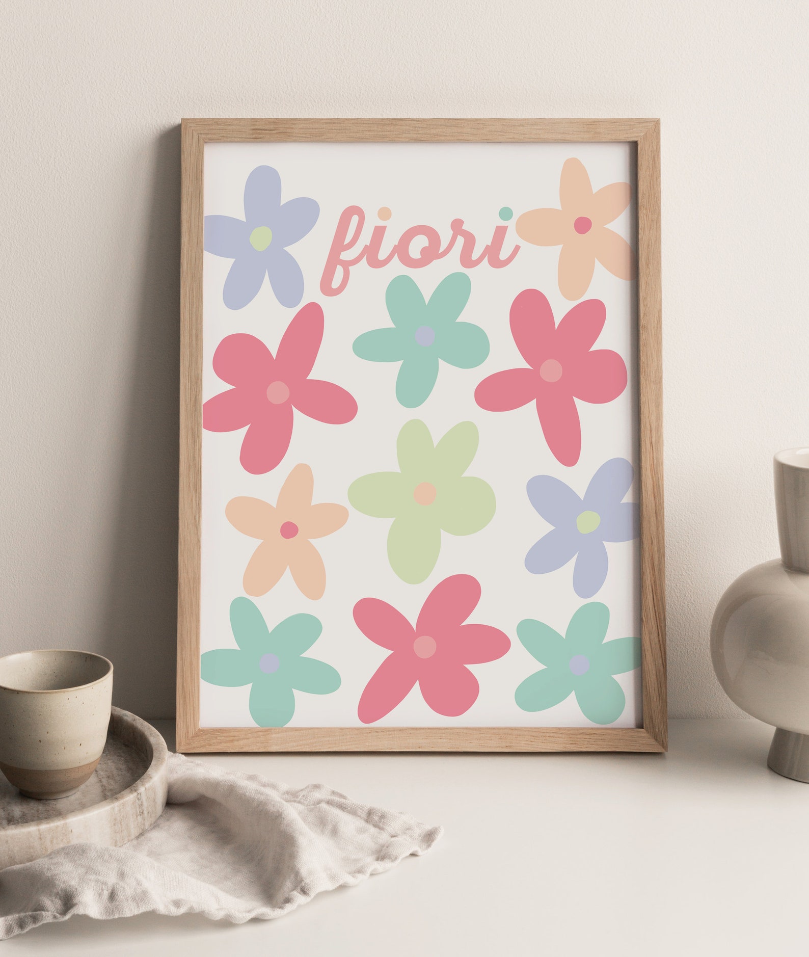 Danish Pastel Decor Retro Flower Poster Printable Wall Art - Etsy