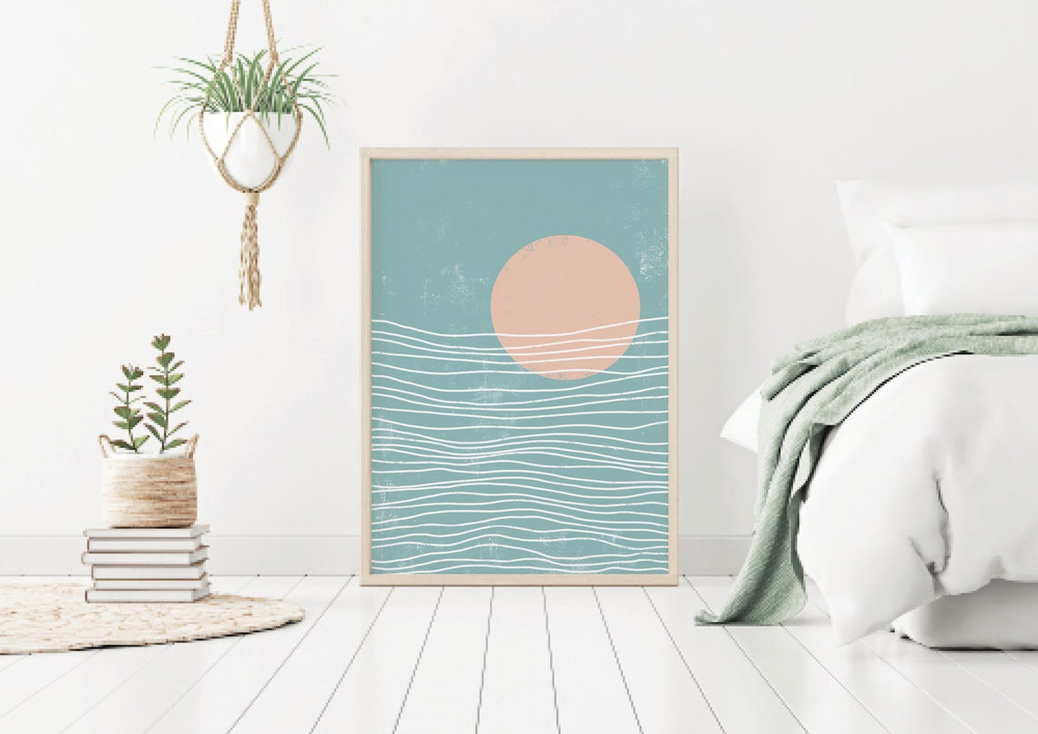 Ocean Waves Print Boho Wall Decor Printable Wall Art Sunset | Etsy