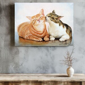 Two Cats Original Painting Love Art Cats Art Portrait Pet Valentine's ...