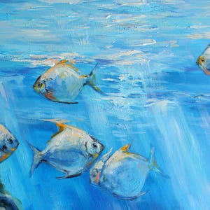 Fish in the Blue Ocean Original Painting Anniversary Gift Nautical Art ...