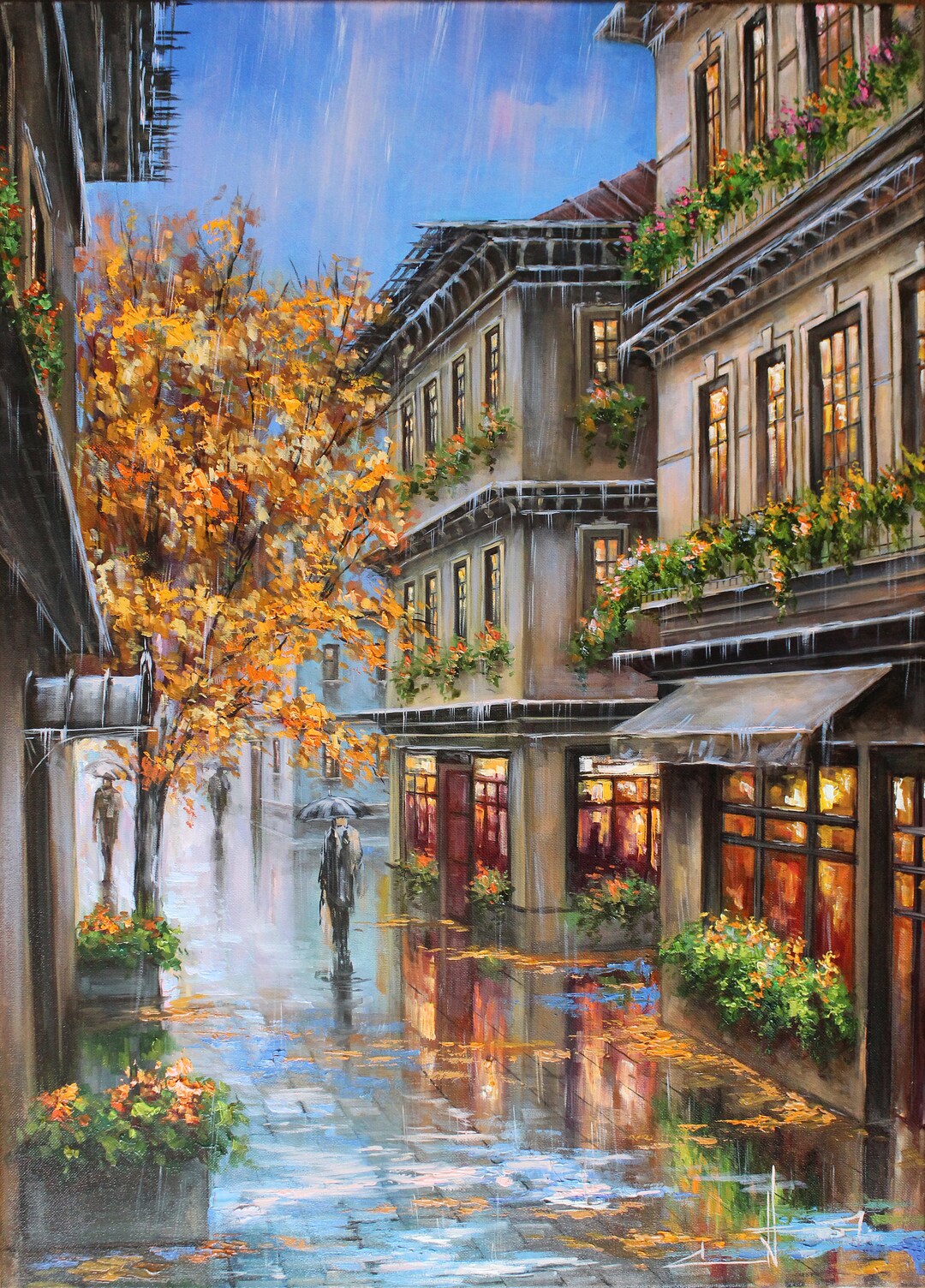 Rainy City Painting Rainy Day Aesthetic Cityscape Wall Art European ...