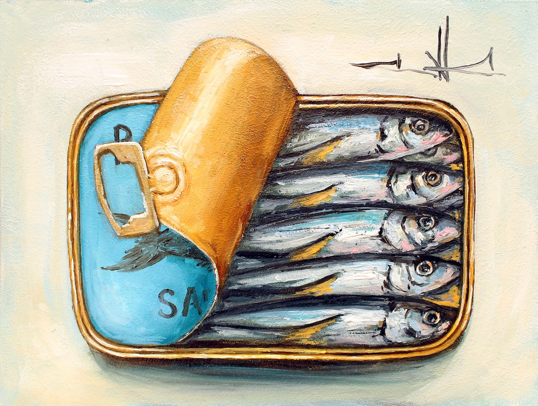 Sardine in Can Original Oil Painting Kitchen Wall Art Cottage Decor ...