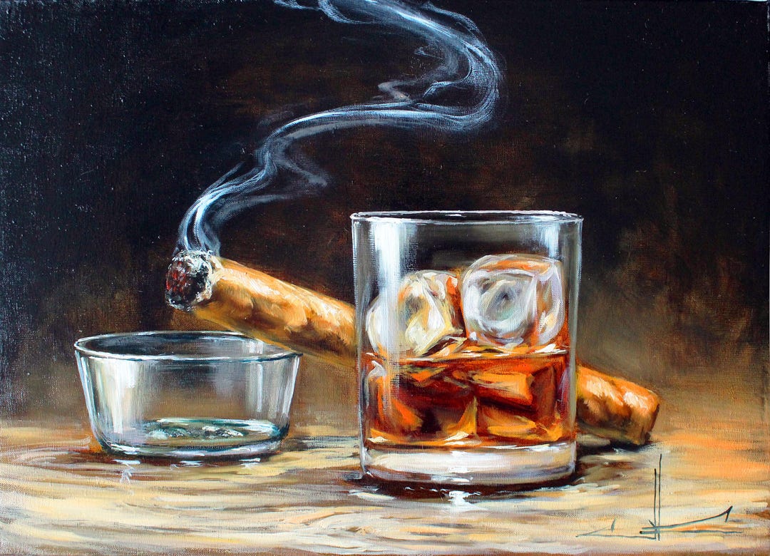 Whiskey and Cigars Still Life Oil Painting: Original Art - Etsy