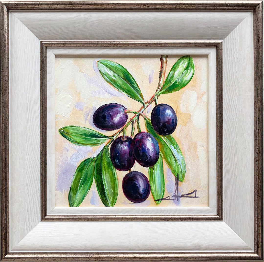 Olive Branch Oil Painting on Hardboard Botanical Wall Art Olive Wall ...