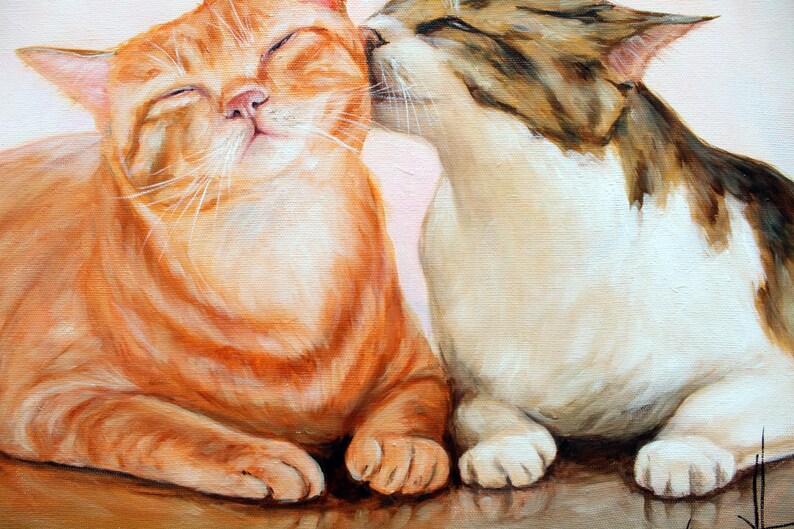 Two Cats Original Painting Love Art Cats Art Portrait Pet Valentine's ...