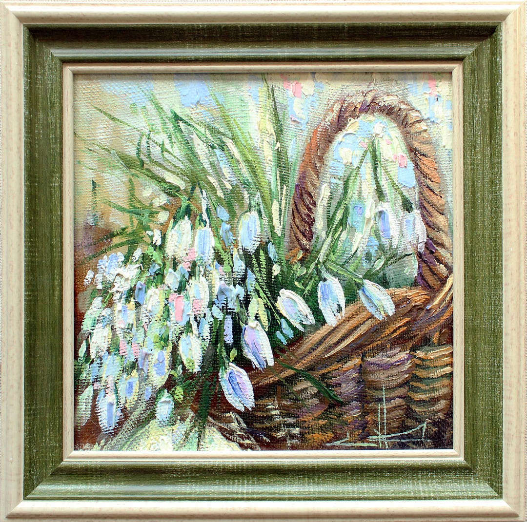 Snowdrops Original Painting in Frame Flowers Art Gift for Mom ...