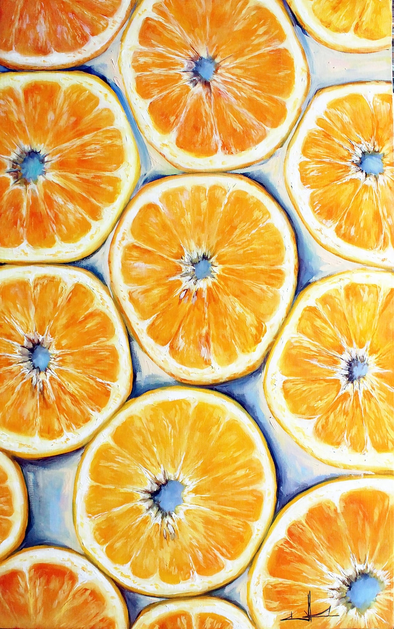 Orange Slices Original Oil Painting Vibrant Kitchen Wall Art Fruit Art ...