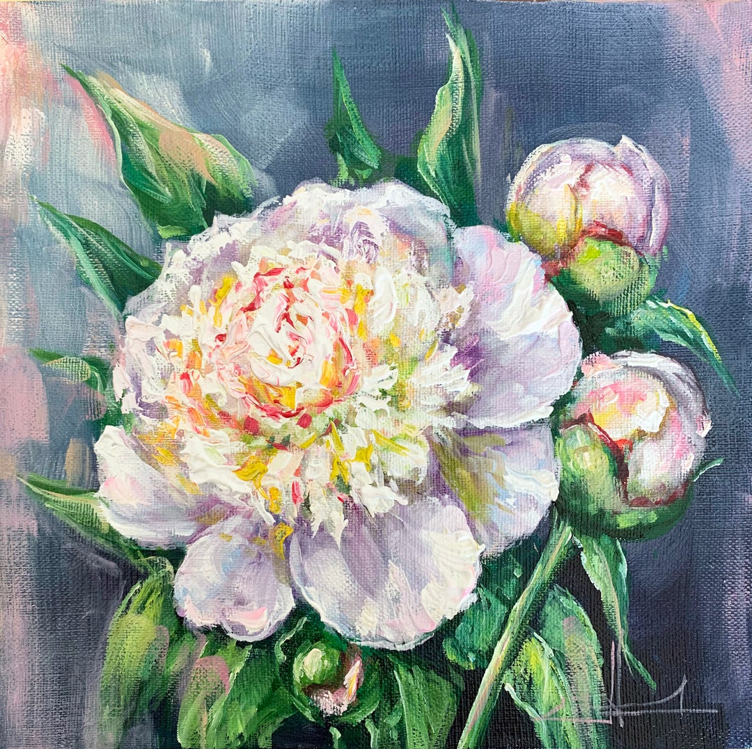 Peony Painting Peonies Art White Peony Art Flower Art Flower Painting ...