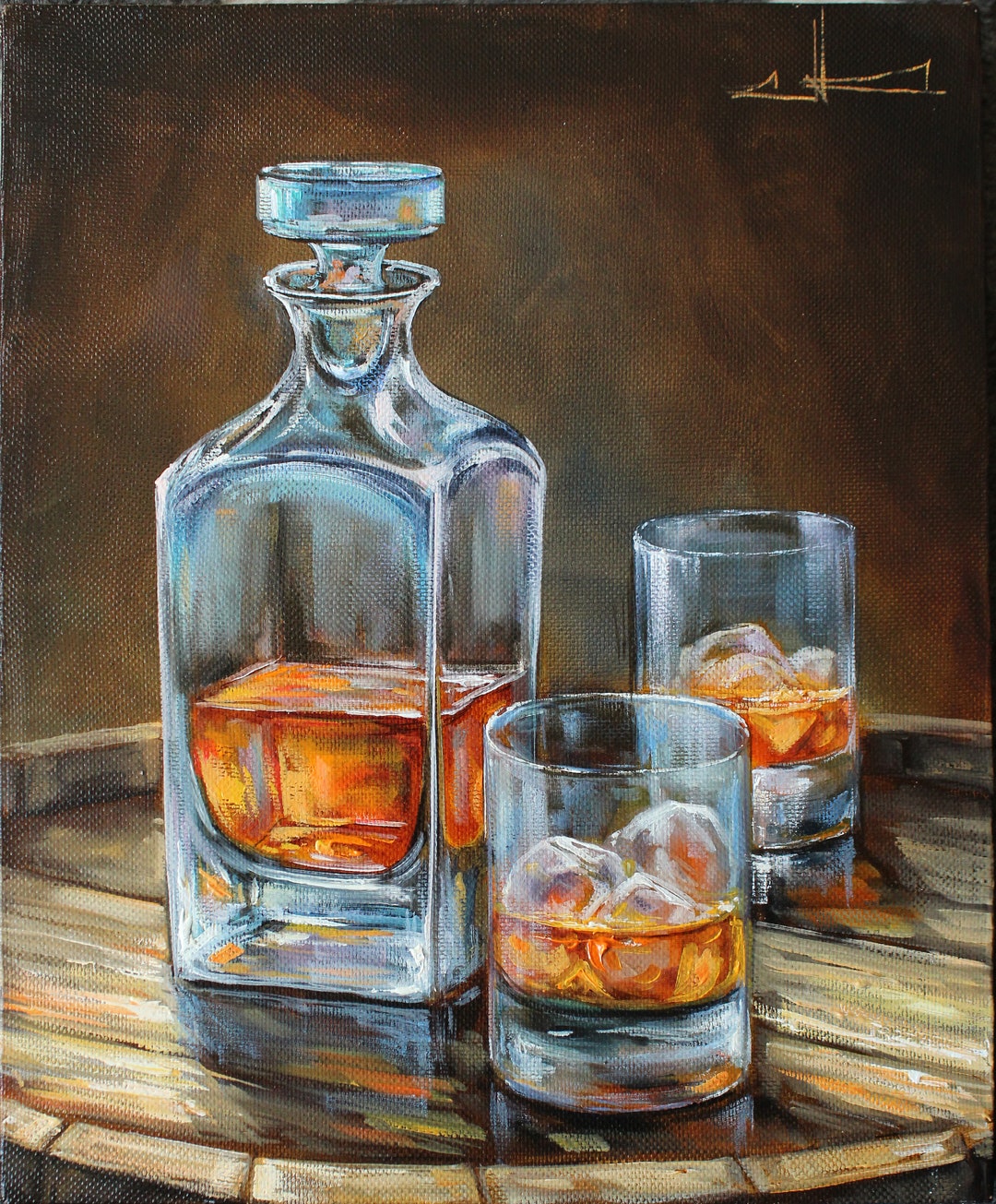 Glass and Bottle Bourbon Painting Bourbon Art Whiskey Art Bourbon ...