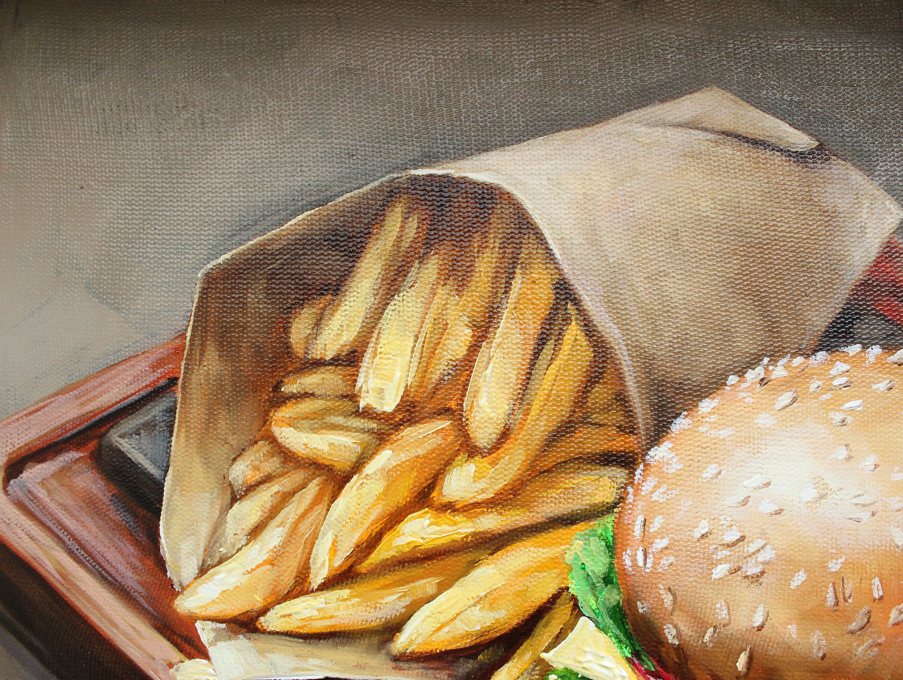 Burger Painting Original Art Oil Painting on Canvas Food Painting Small ...