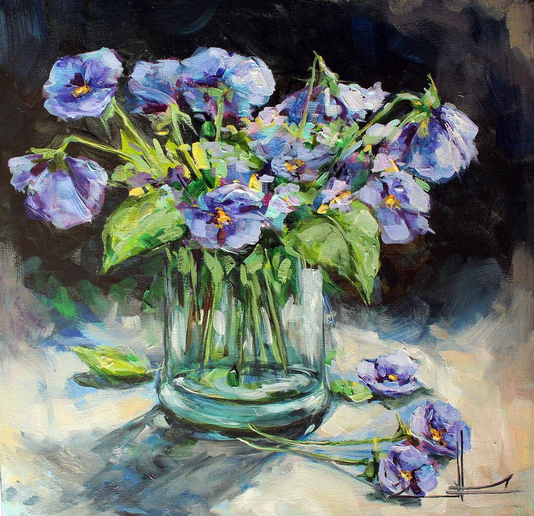 Bouquet of Violets Original Painting Flower Art Mom Gift Gift for Her ...