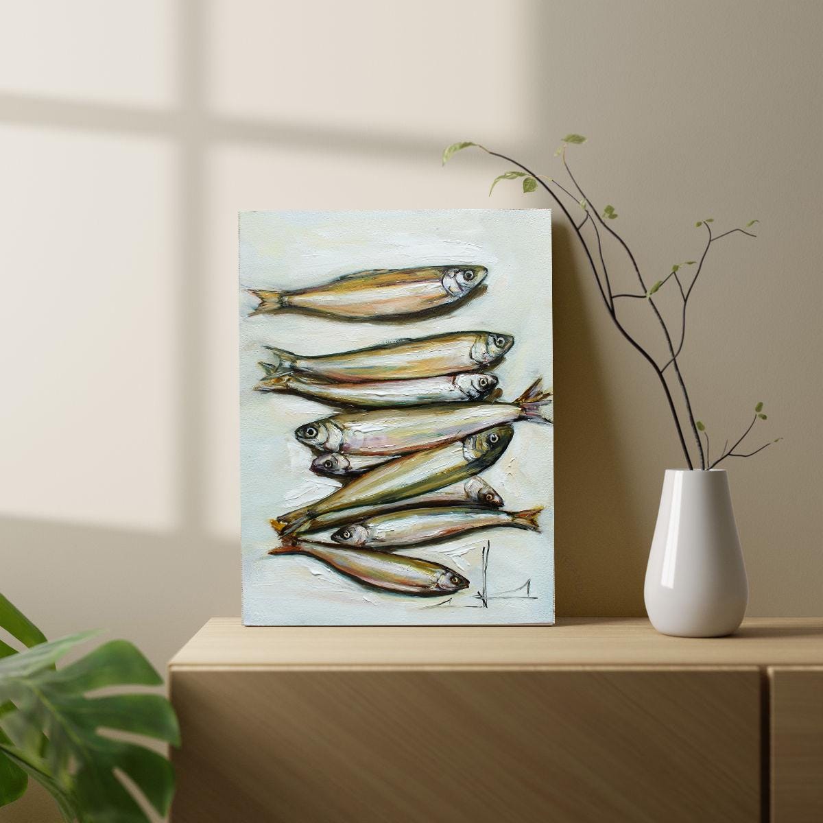 Fish Original Oil Painting Seafood Art Food Painting Kitchen Still Life ...