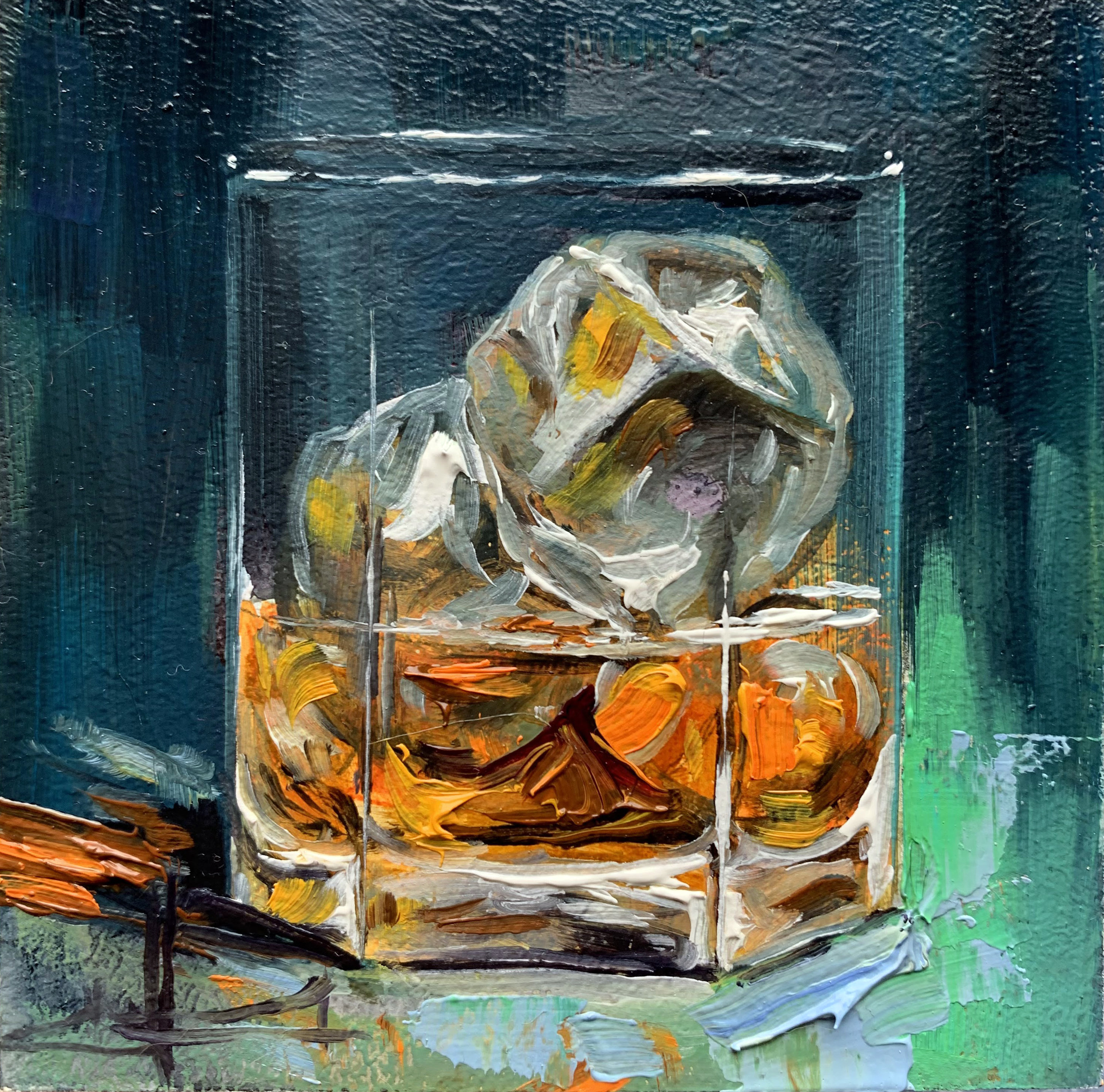 Glass of Whiskey Painting Bourbon Art Small Author's Painting Drink Art ...