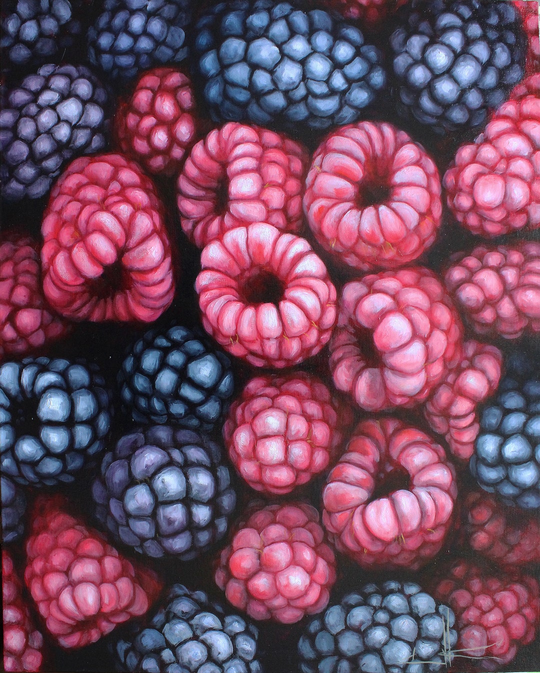 Raspberries and Blackberries Original Painting Food Art Valentine's Day ...