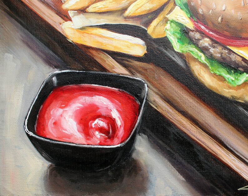Burger Painting Original Art Oil Painting on Canvas Food Painting Small ...
