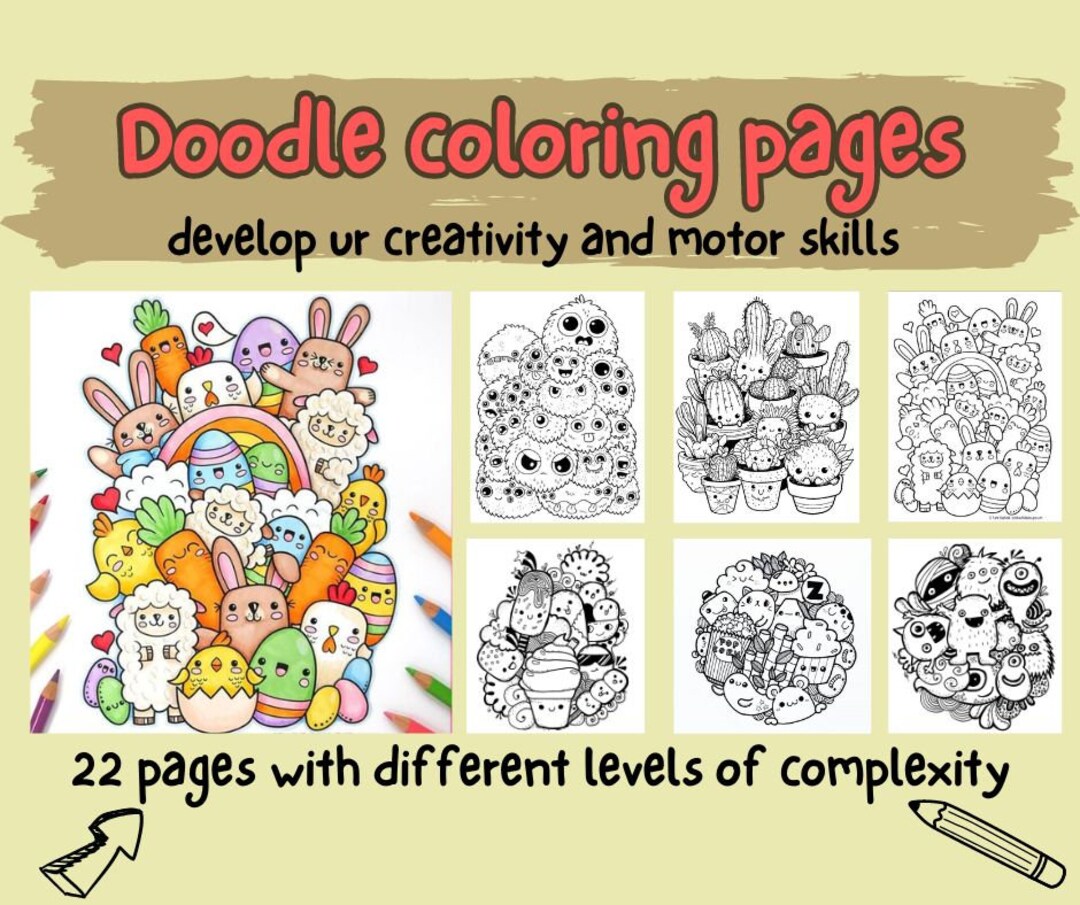 Printable Kids' Coloring Book - Doodle Fun - 22 Pages of Creative ...