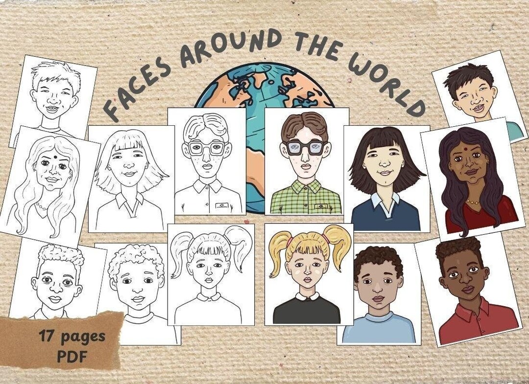 Faces Around the World, Coloring Book PDF for Kids - 17 Pages of ...