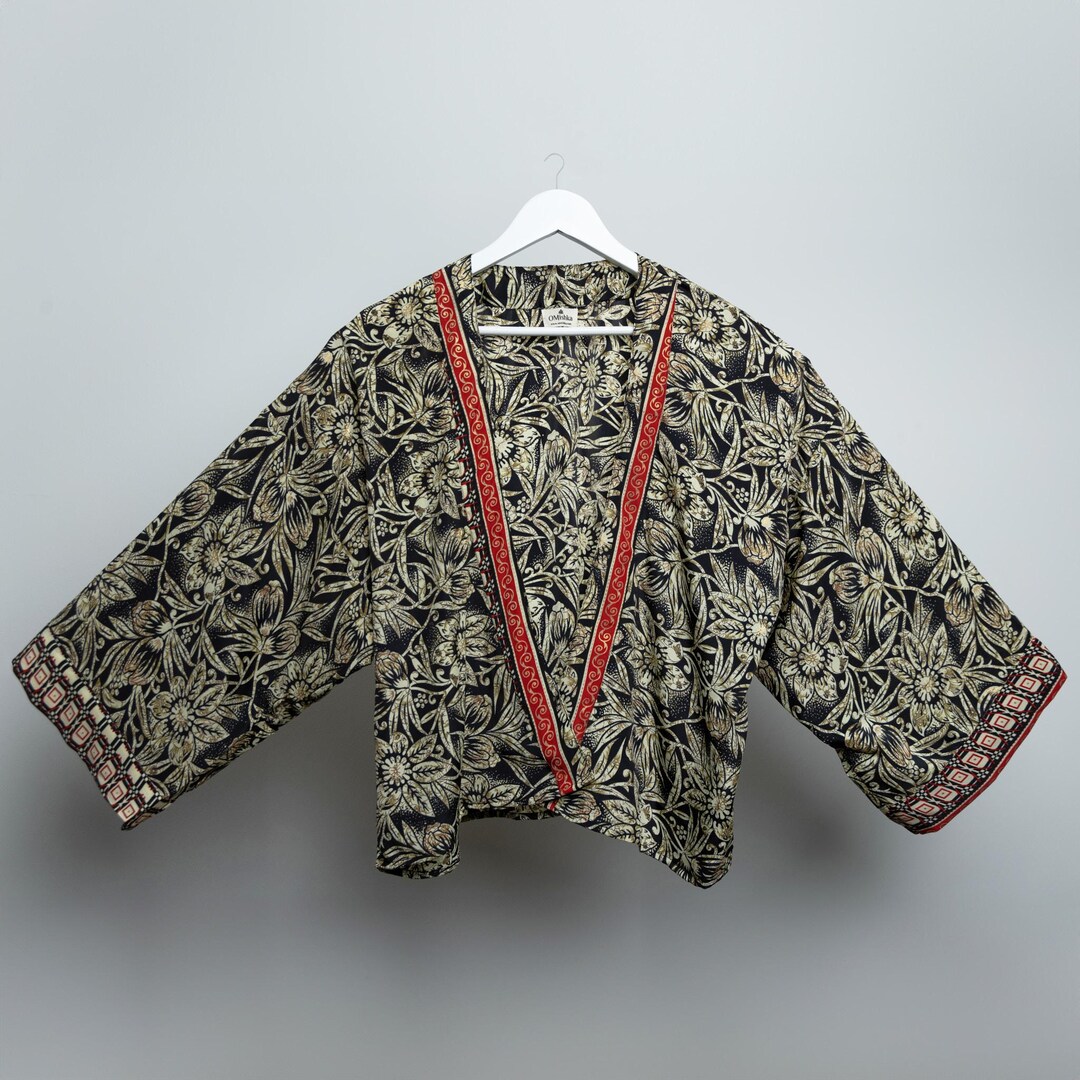 KIMONO JACKET SILK Sari / Kaftan / Caftan / Throwover / Cover up / Open ...
