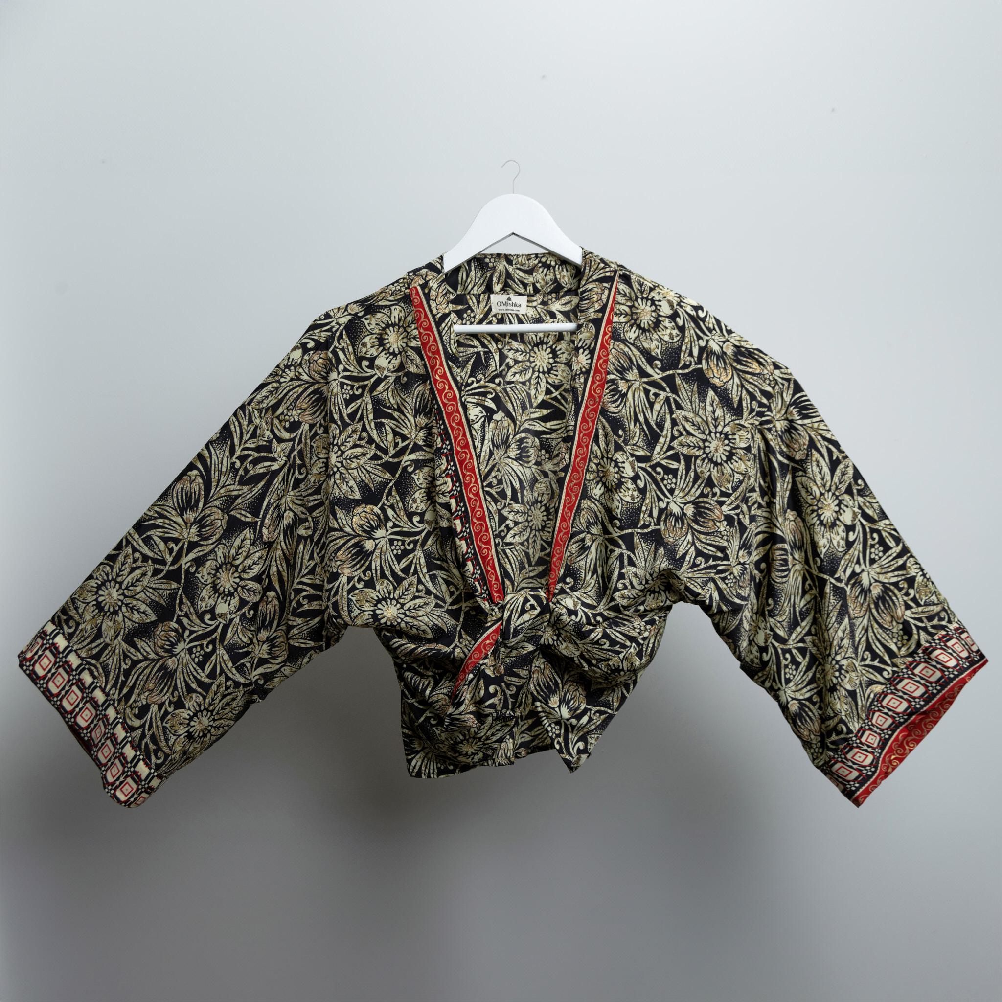 KIMONO JACKET SILK Sari / Kaftan / Caftan / Throwover / Cover up / Open ...