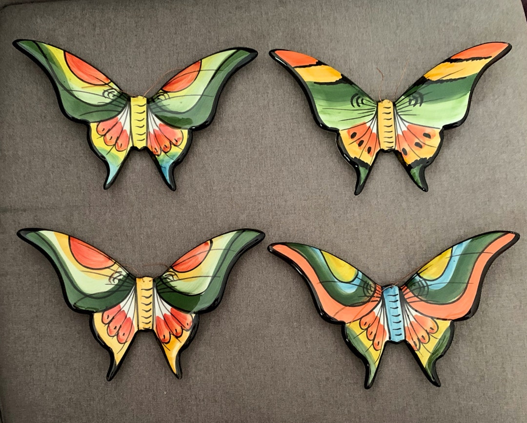 Green Variations - Glazed and Hand Painted Ceramic Butterfly Wall ...