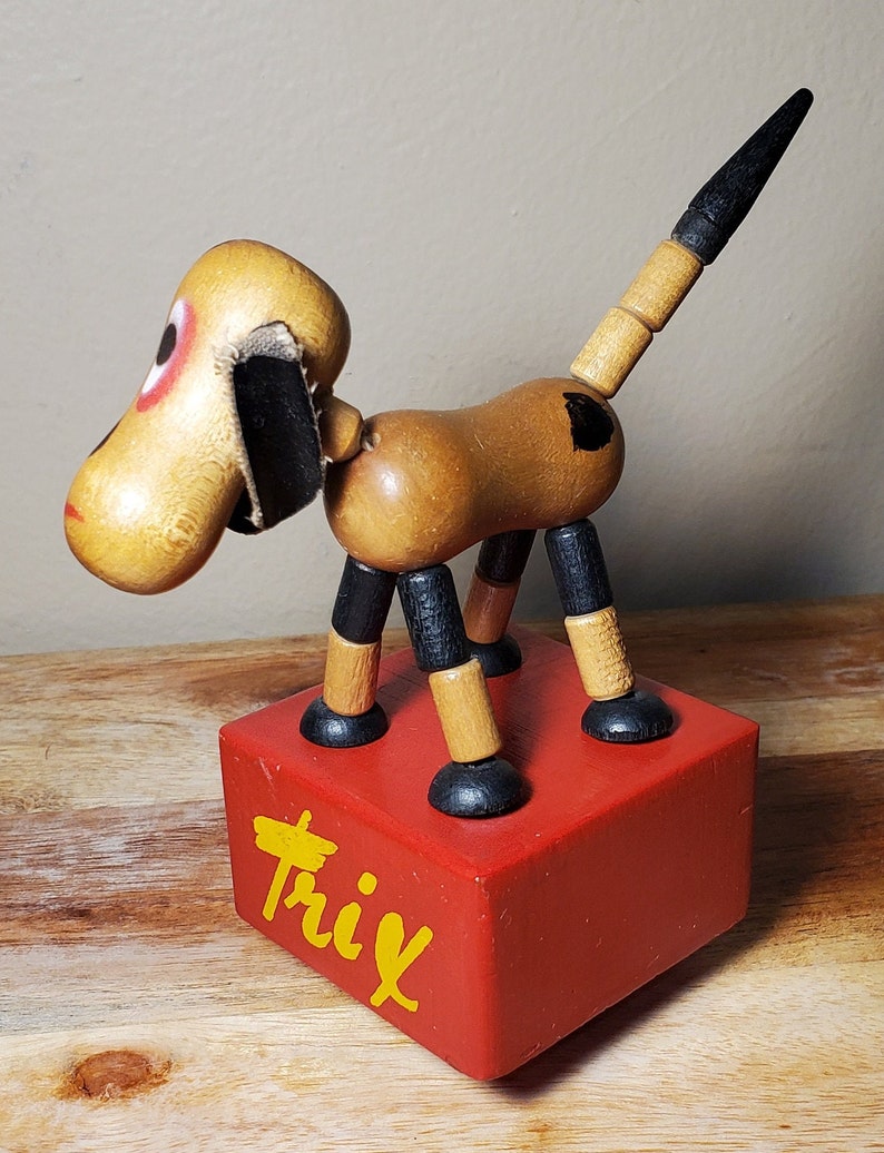 Trix Dog Finger Push Puppet Vintage Wooden Collapsible Toy 1940's 1950 ...