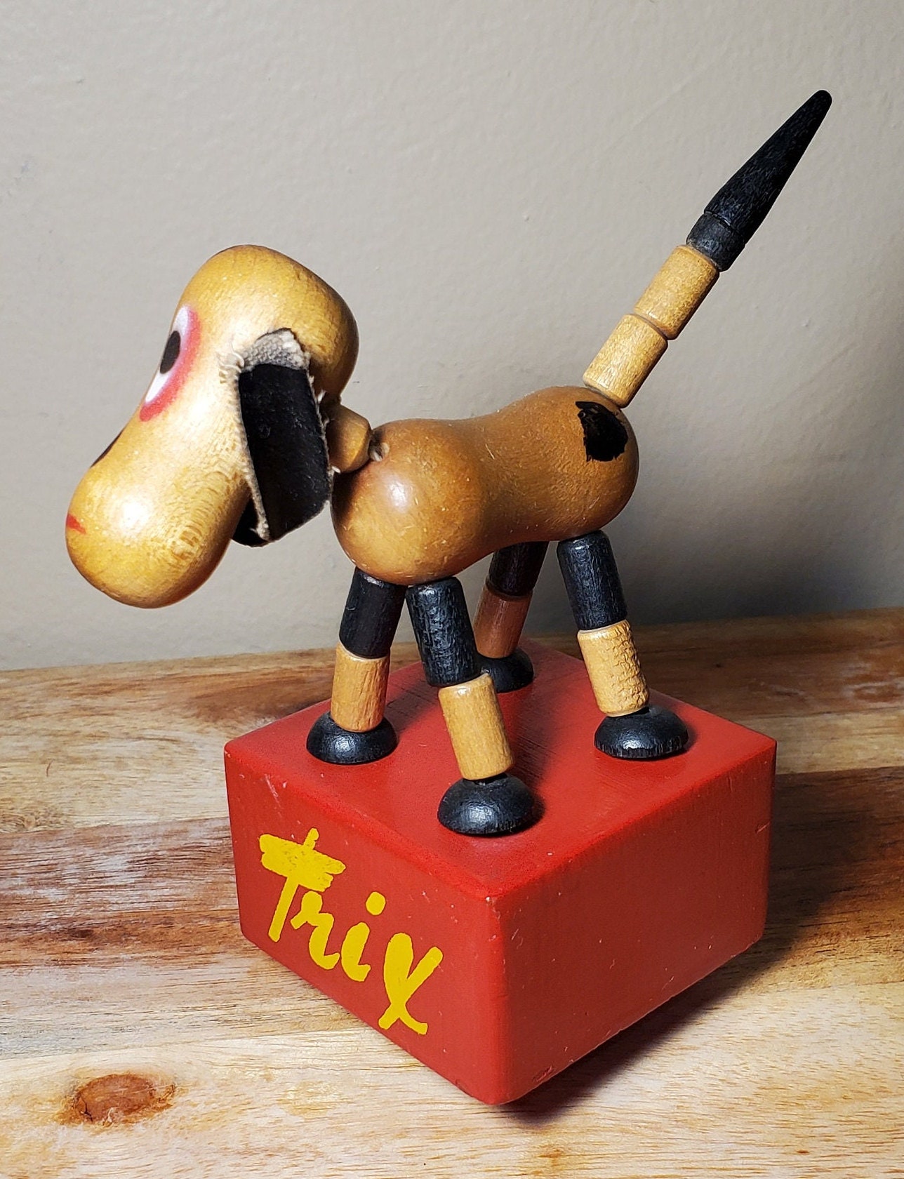 Trix Dog Finger Push Puppet Vintage Wooden Collapsible Toy 1940's 1950 ...