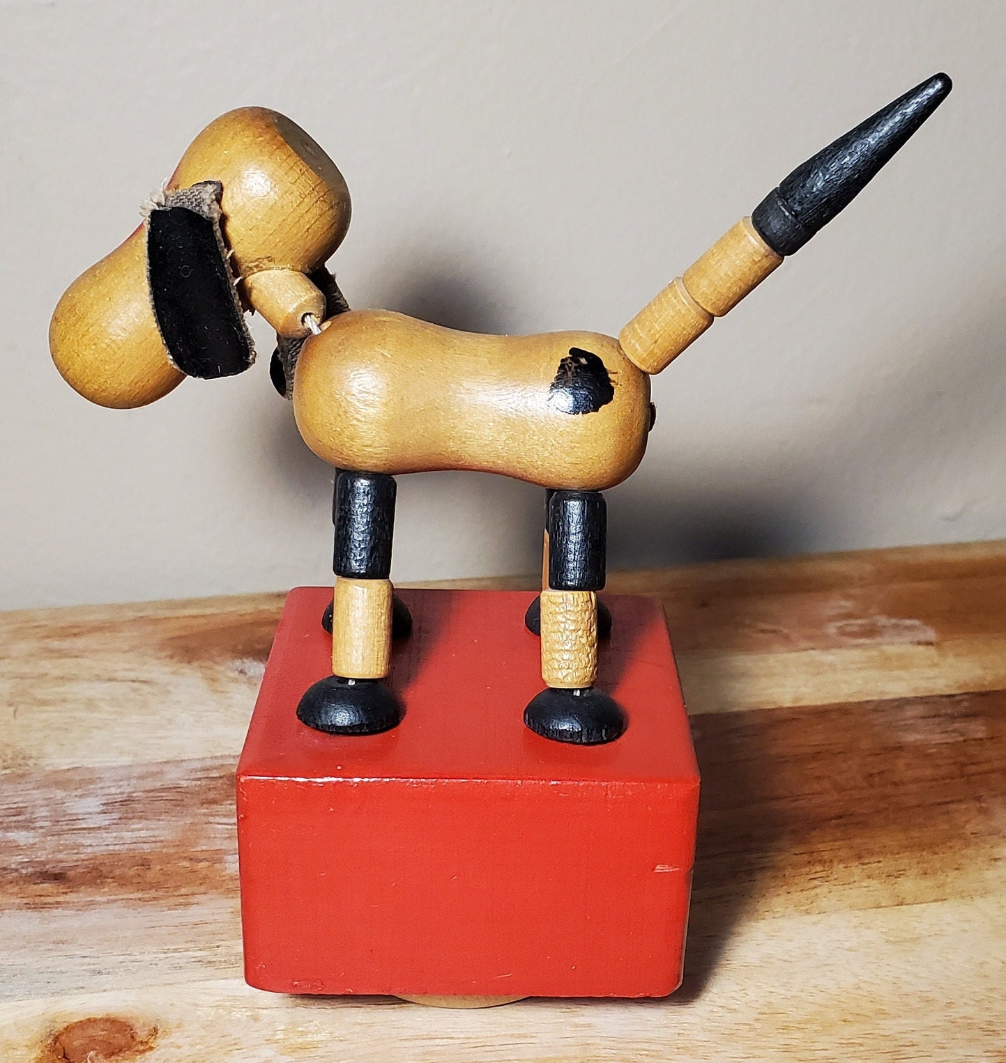 Trix Dog Finger Push Puppet Vintage Wooden Collapsible Toy 1940's 1950 ...