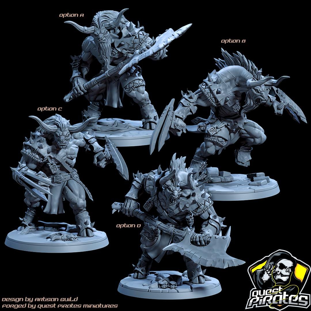 3D Printed Beastmen Fighters Set 55mm Unpainted Miniatures Tabletop ...