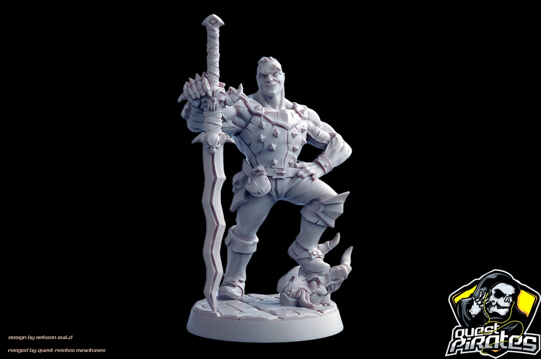 3D Printed Human Barbarian Miniature - Unpainted Detailed D&D Character ...
