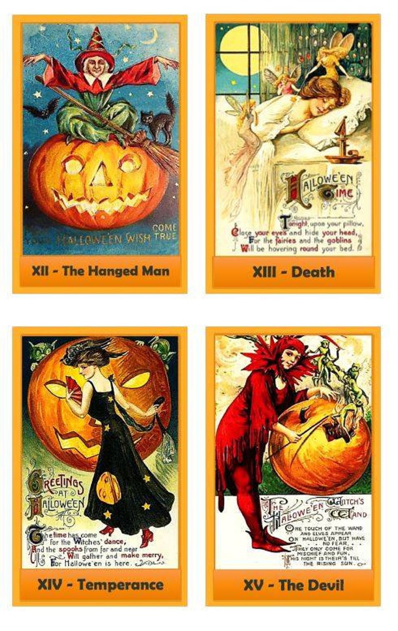 Halloween tarot deck. Vintage Halloween illustrations | Etsy