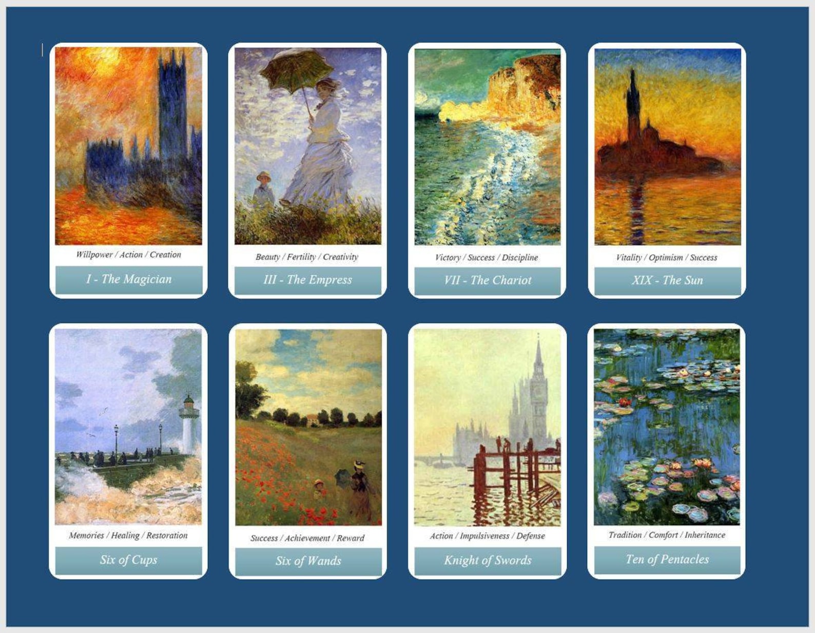Claude Monet Tarot Deck. Impressionism Art Tarot - Etsy