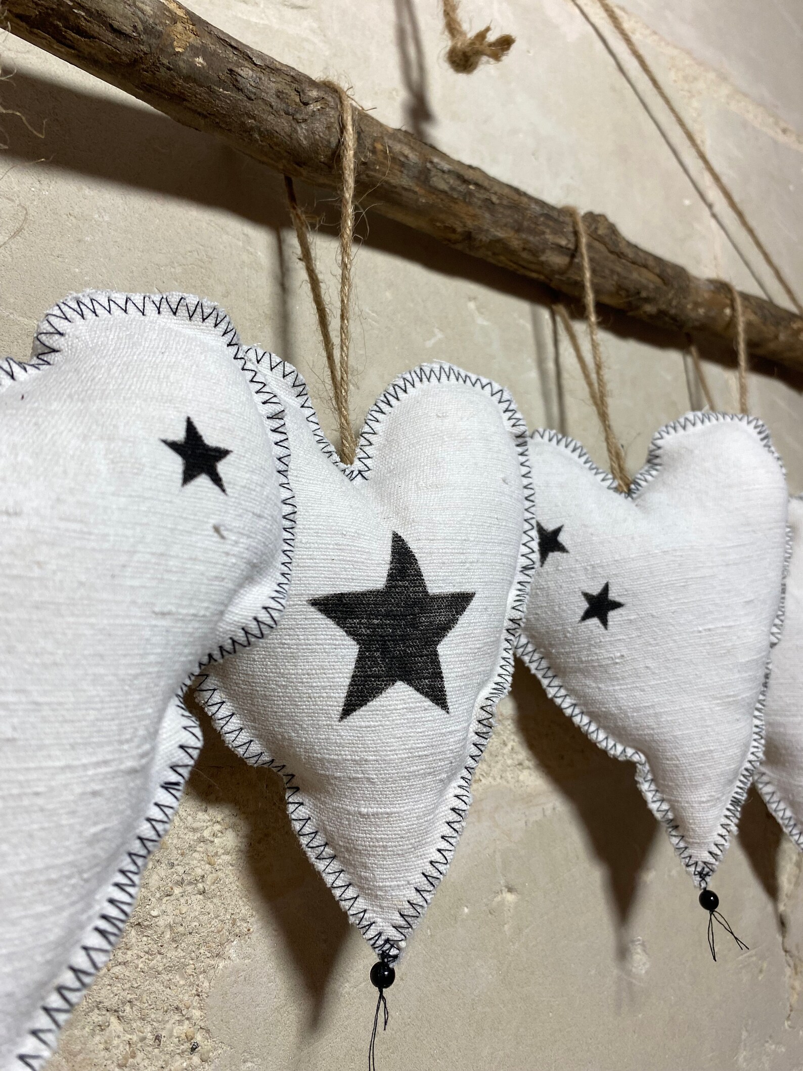 5 Hearts With Black Stars , Antique French Linen Late 19th Century ...