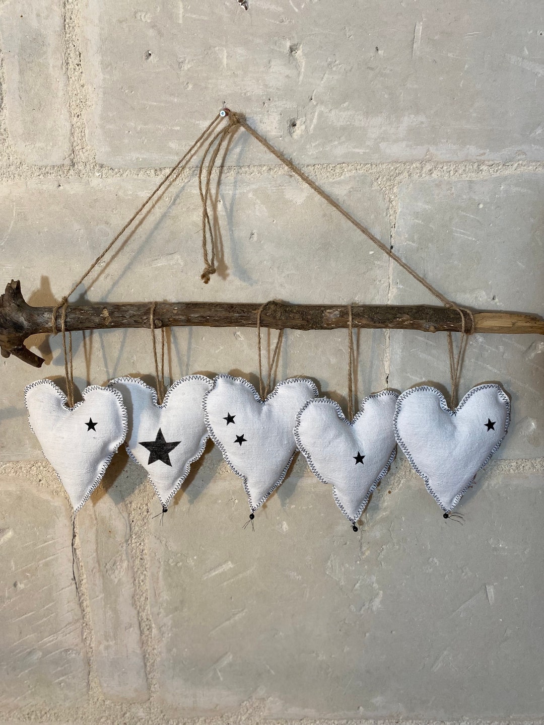 5 Hearts With Black Stars , Antique French Linen Late 19th Century ...