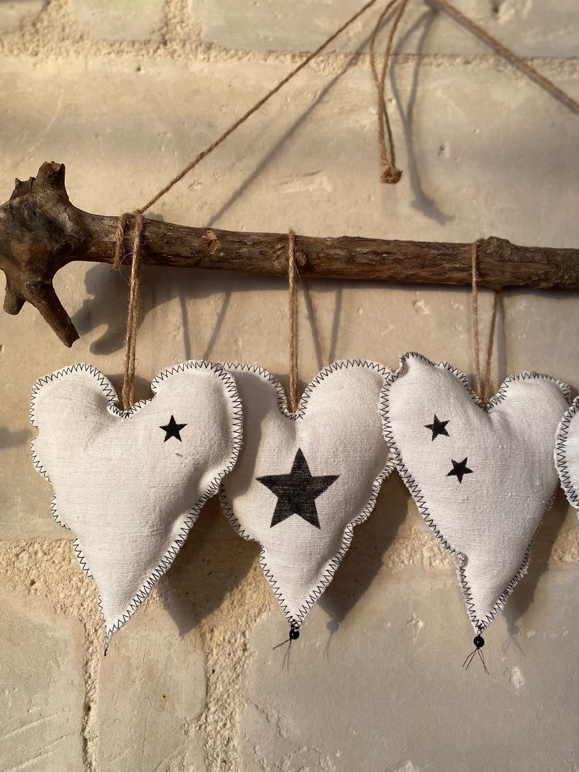 5 Hearts With Black Stars , Antique French Linen Late 19th Century ...