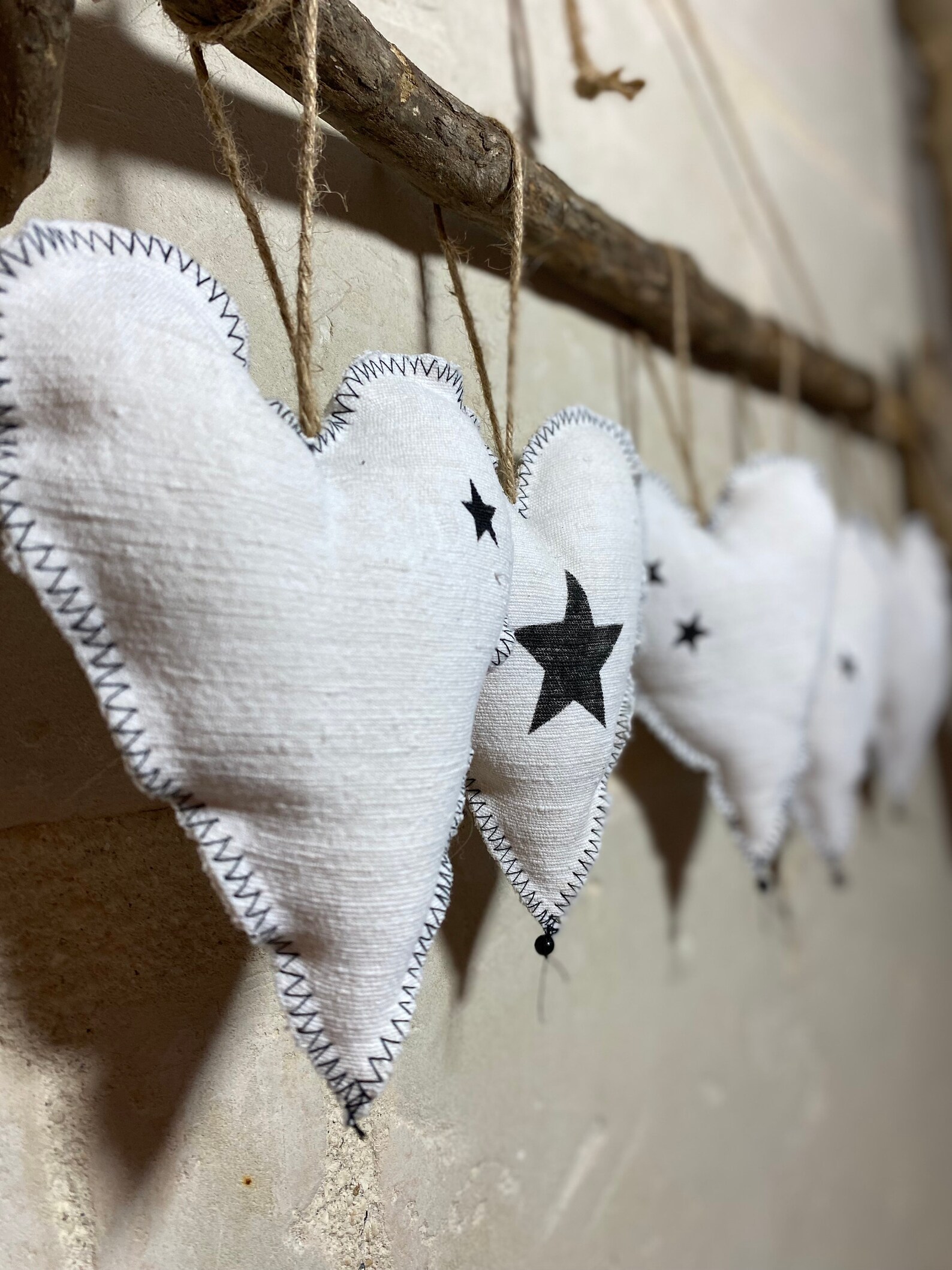 5 Hearts With Black Stars , Antique French Linen Late 19th Century ...