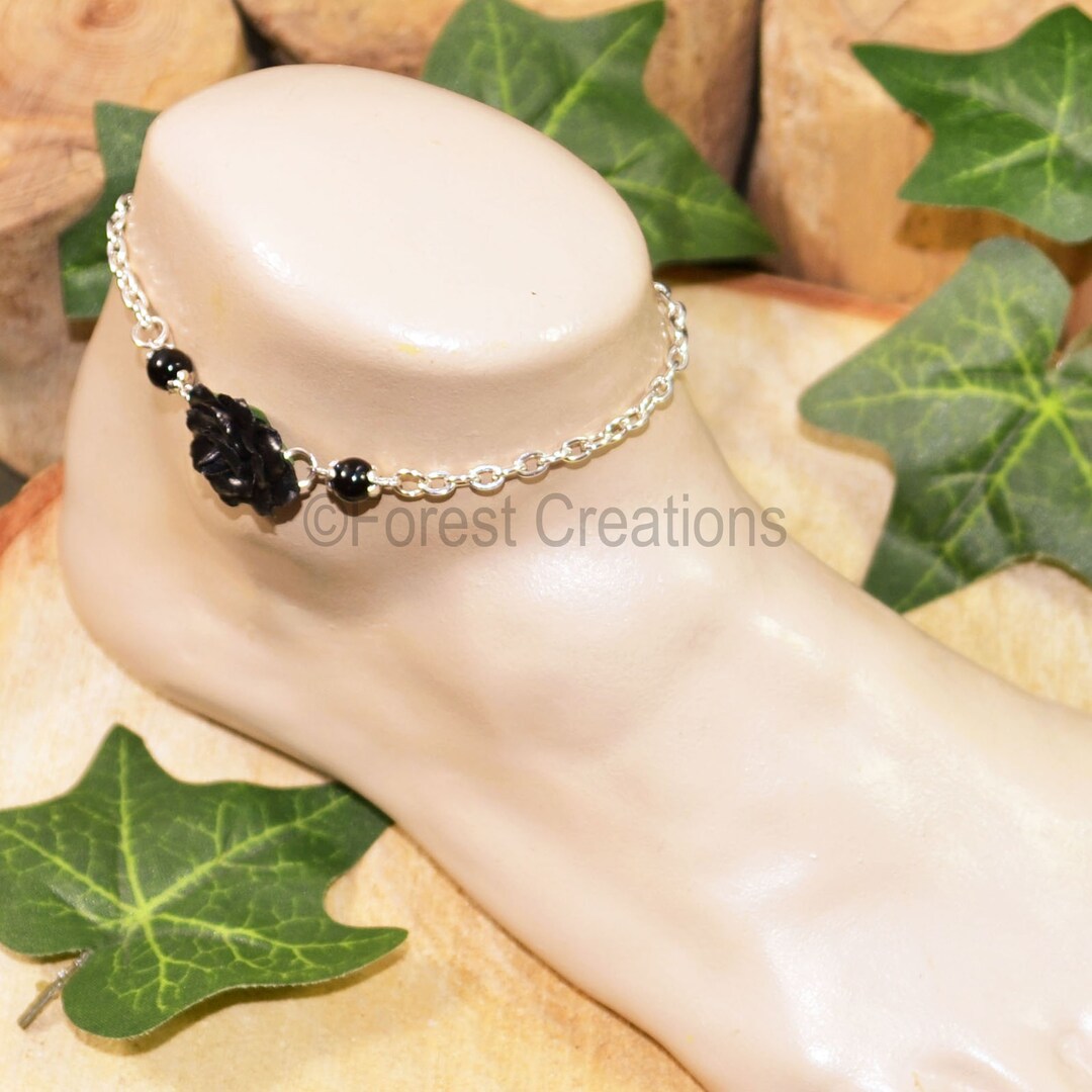 Black Rose Anklet, Black Rose Ankle Chain, Black Rose Bracelet - Etsy