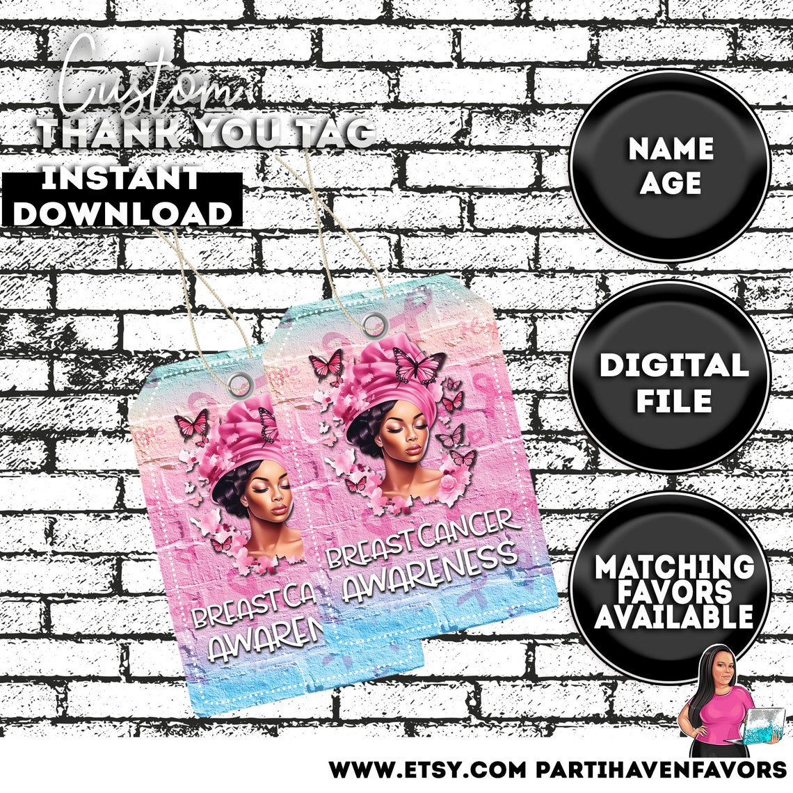 Thank You Tag - Breast Cancer Awareness - Digital Instant Download ...